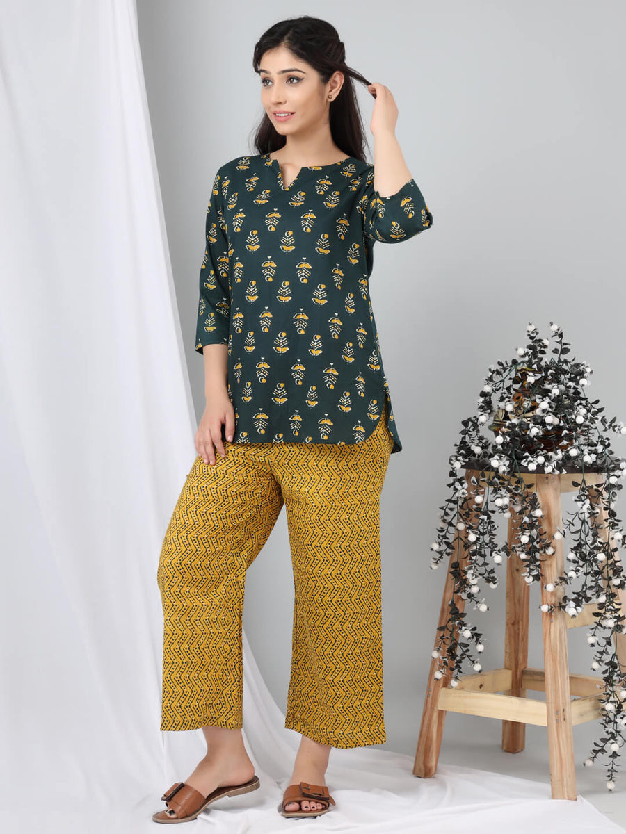 DeepGreen/Lemon Yellow Pure Cotton Lounge Wear – FEATHERS CLOSET